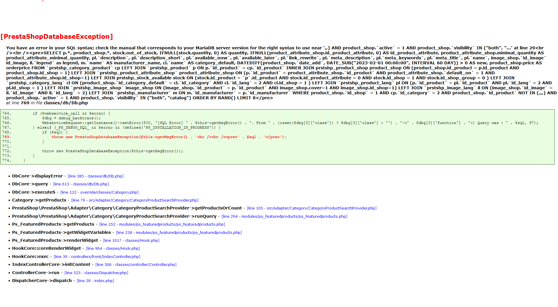 SQL error with Related Products Module · Issue #31149 · PrestaShop/PrestaShop · GitHub