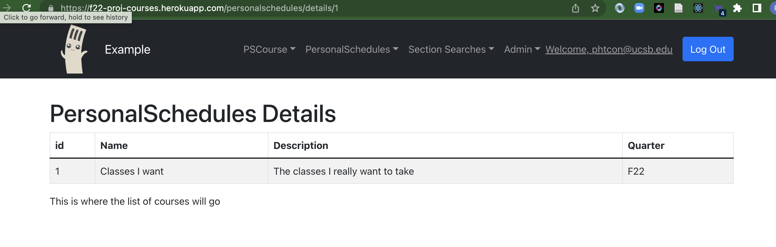 Create component to list sections for a Personal Schedule · Issue #9 · ucsb-cs156-f22/f22 ...