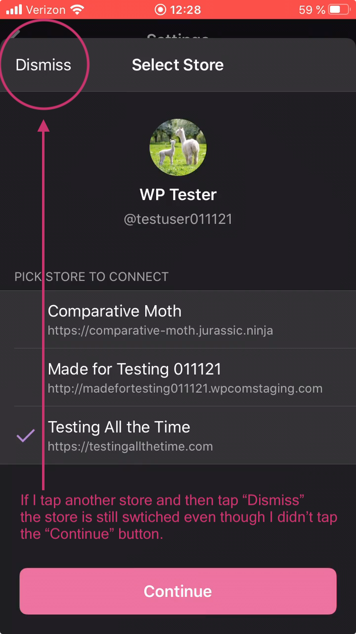 Dismiss button does not dismiss a store switch after another store has ...