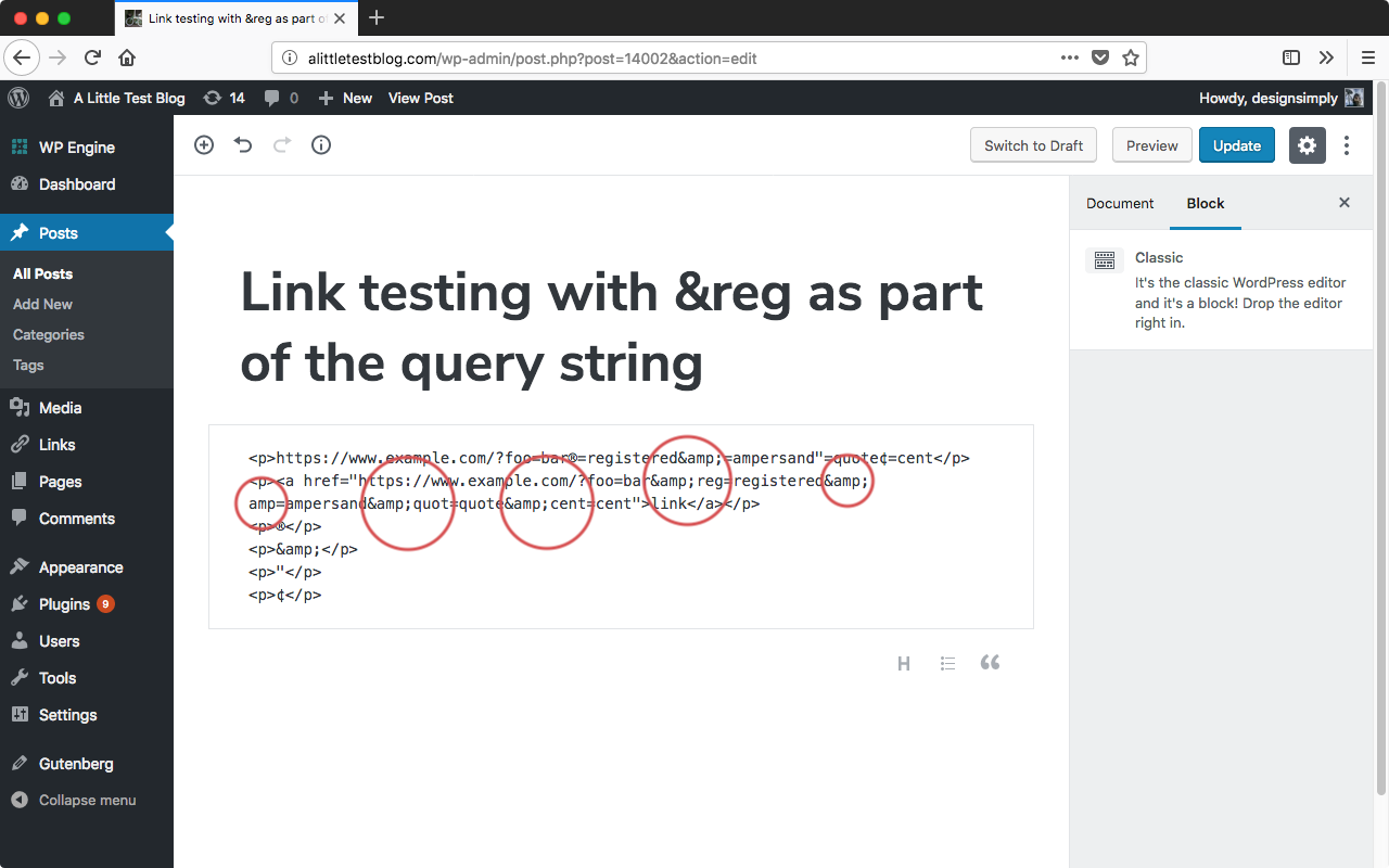 HTML entities in links are converted to symbols even if they do not end with a semi-colon · Issue #5717 · WordPress/gutenberg · GitHub