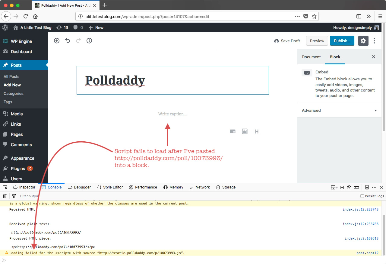 Polldaddy embeds don't work (workaround: disable Tracking Protection by ...