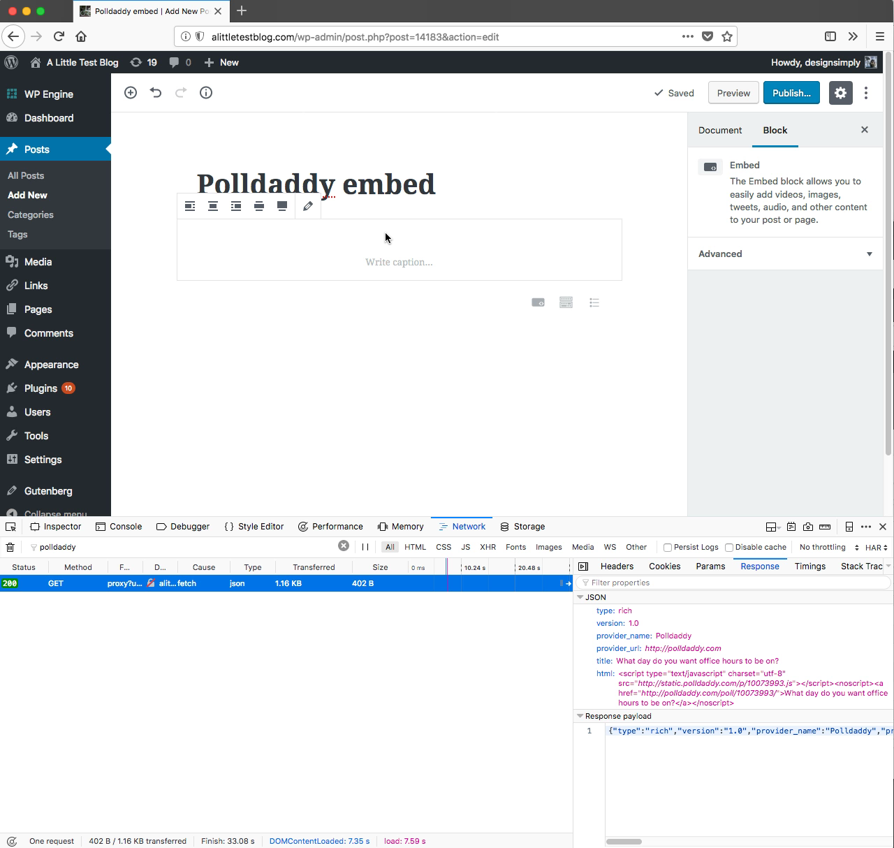 Polldaddy embeds don't work (workaround: disable Tracking Protection by ...