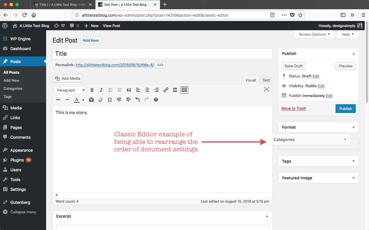 Add functionality to re-arrange document settings sidebar panels ...