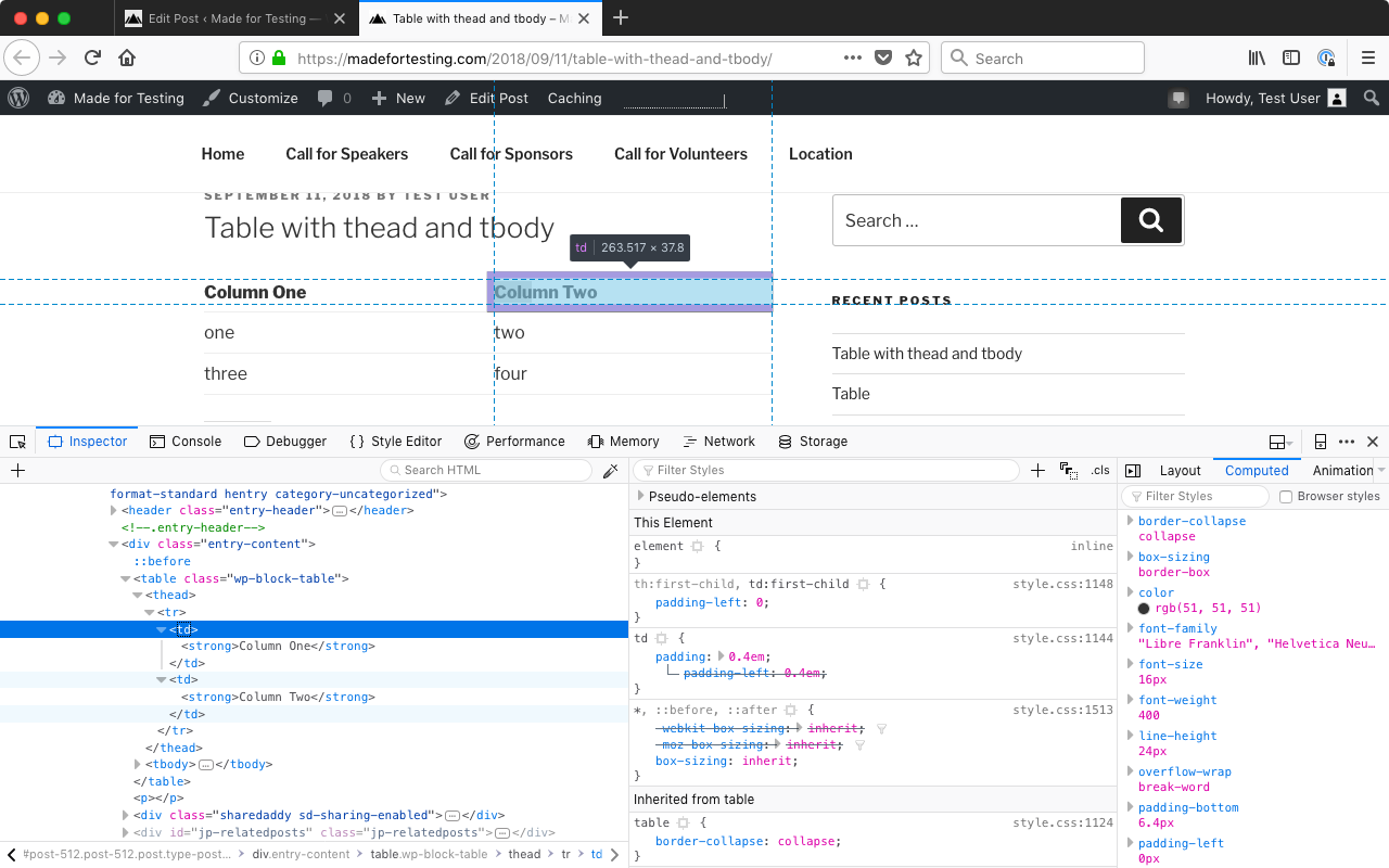 Table Block: table cells in thead are misaligned when "Fixed width table cells" is toggled off ...