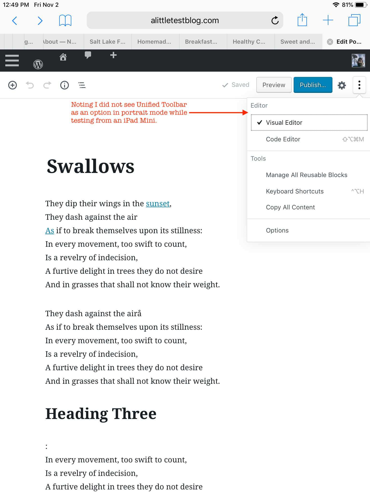 Unified Toolbar Sidebar Obscures Permalink On Small Screen · Issue 11398 · Wordpress 6772