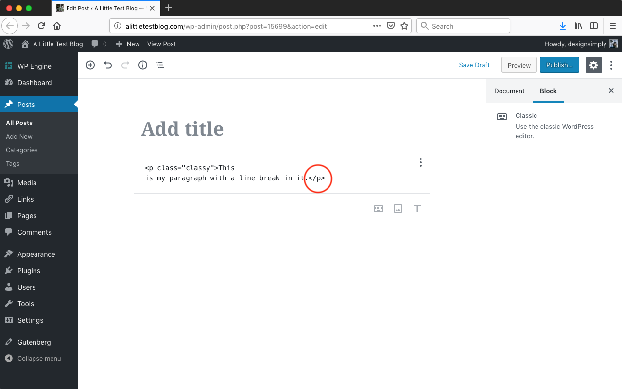 Classic block removing paragraph end tag on save · Issue #11697 · WordPress/gutenberg · GitHub