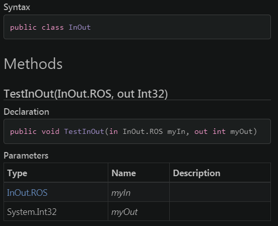 C#7.2: Missing "in" parameter and readonly · Issue #3125 · dotnet/docfx · GitHub