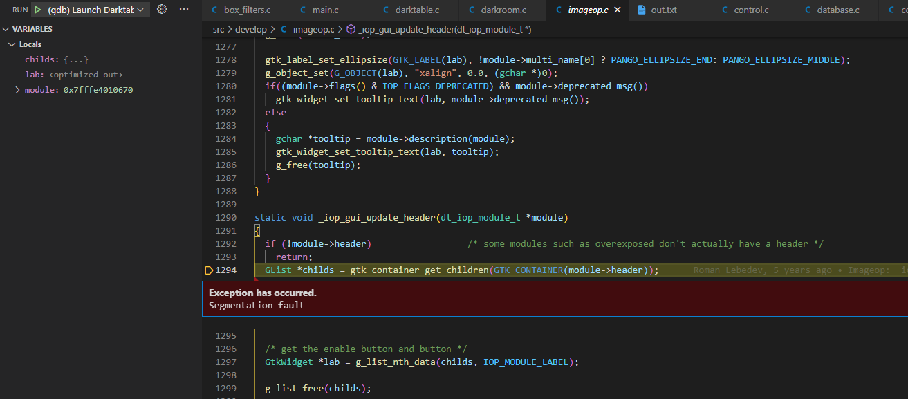 Core Dump going from lighttable->darkroom->lighttable. · Issue #8262 · darktable-org/darktable ...