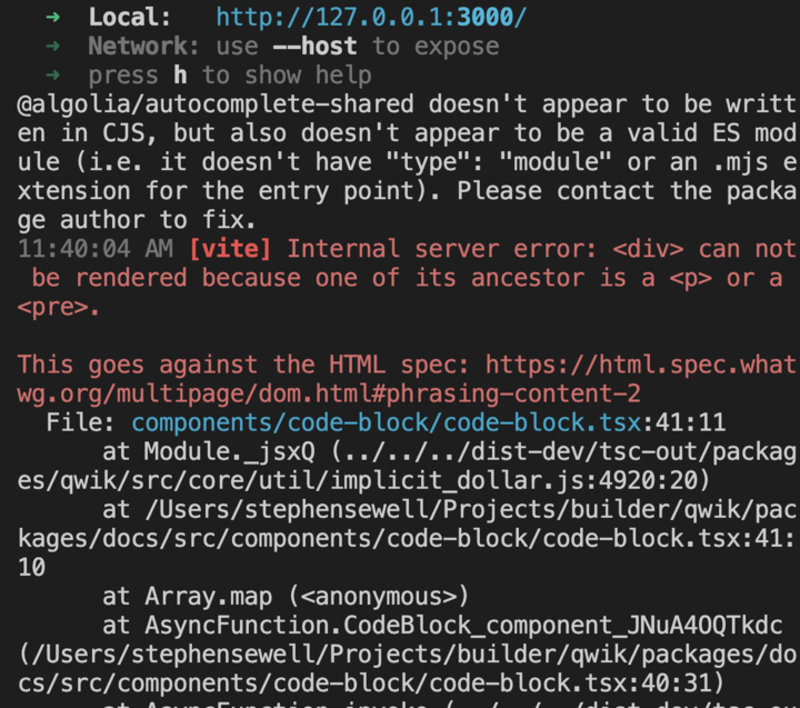 🐞 Html Nesting Error Should Not Crash Server · Issue 3610 · Qwikdev
