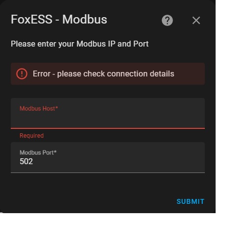 Error Connecting Integration · Issue 11 · Nathanmarlor Foxess Modbus · Github