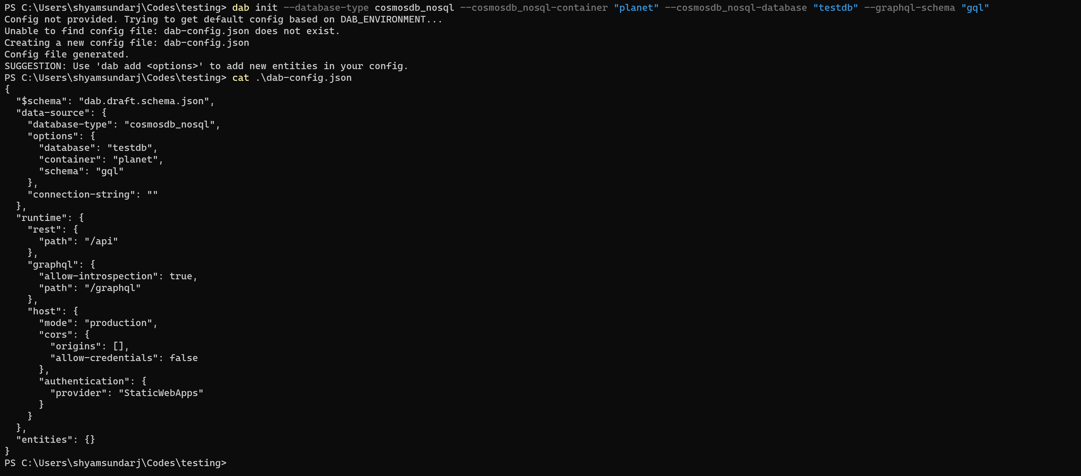 DAB CLI - CLI and Engine should not support the database type cosmos, instead it should support ...