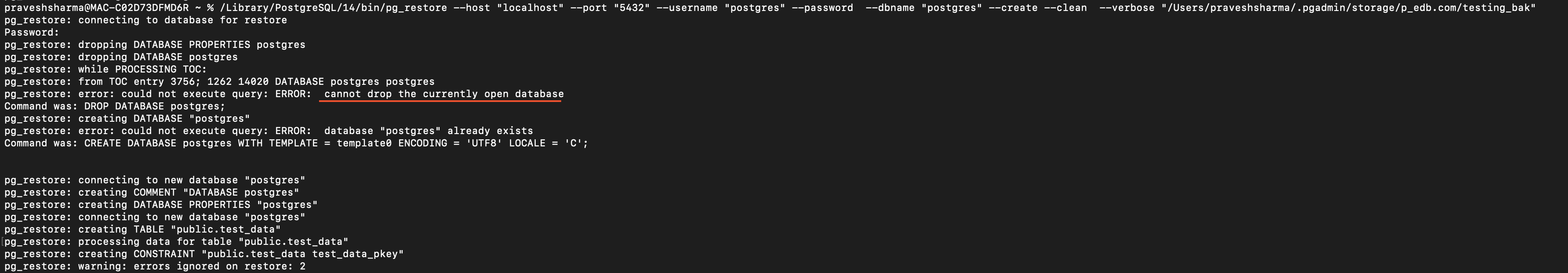 PgAdmin4 table backup includes "DROP DATABASE" without selecting drop database in options ...