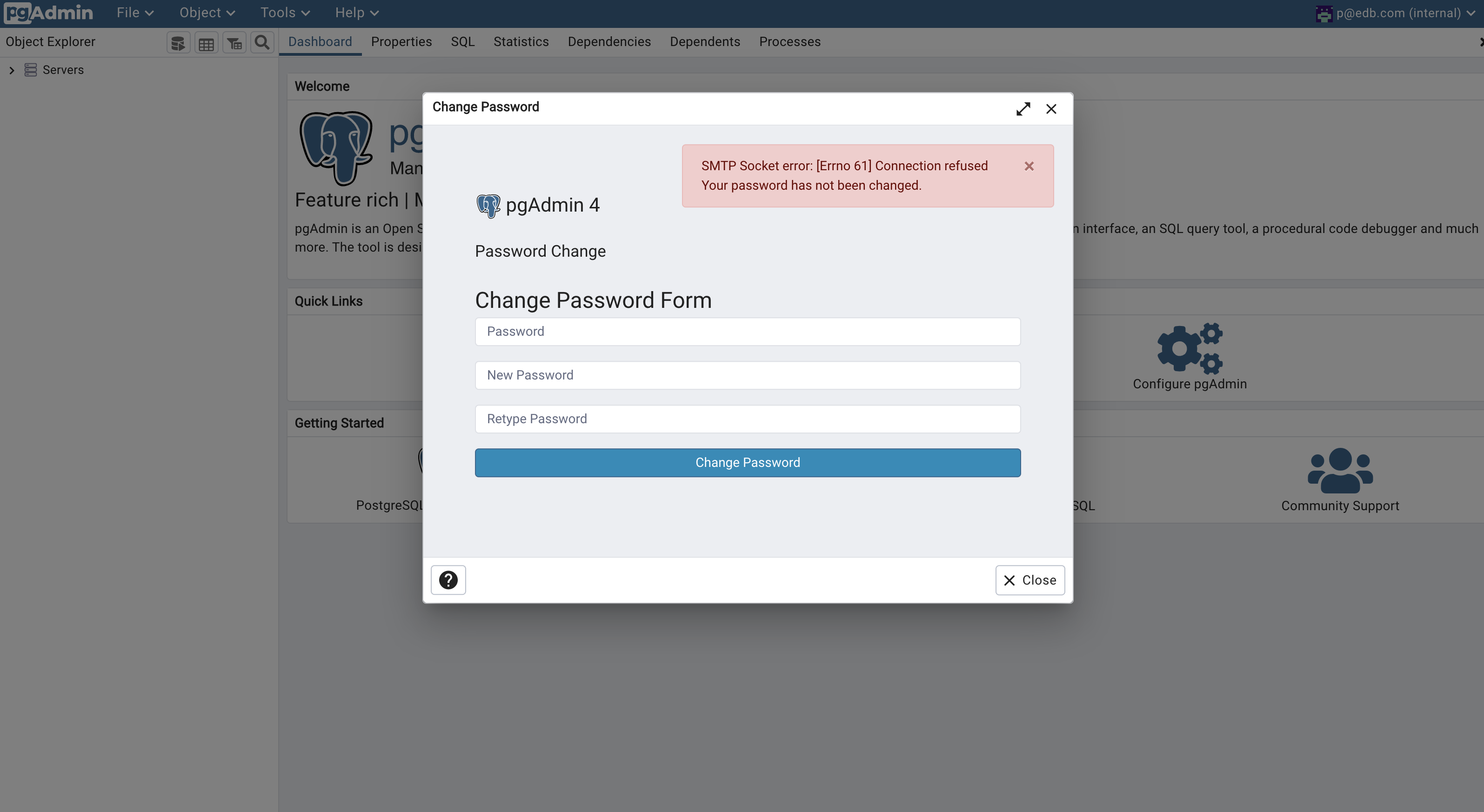 Not able to changes user password in server mode · Issue #6274 · pgadmin-org/pgadmin4 · GitHub