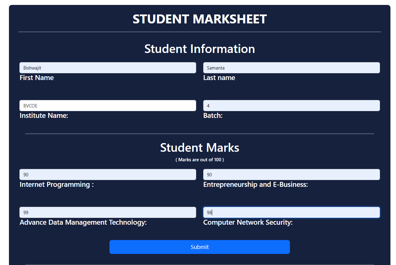 GitHub - Sam-400/IP-Assignment: Student detail and marks calculation using HTML , CSS ...