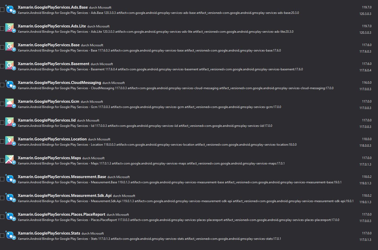 V"2019/2022 - Xamarin.GooglePlayServices - Update destroy project ...