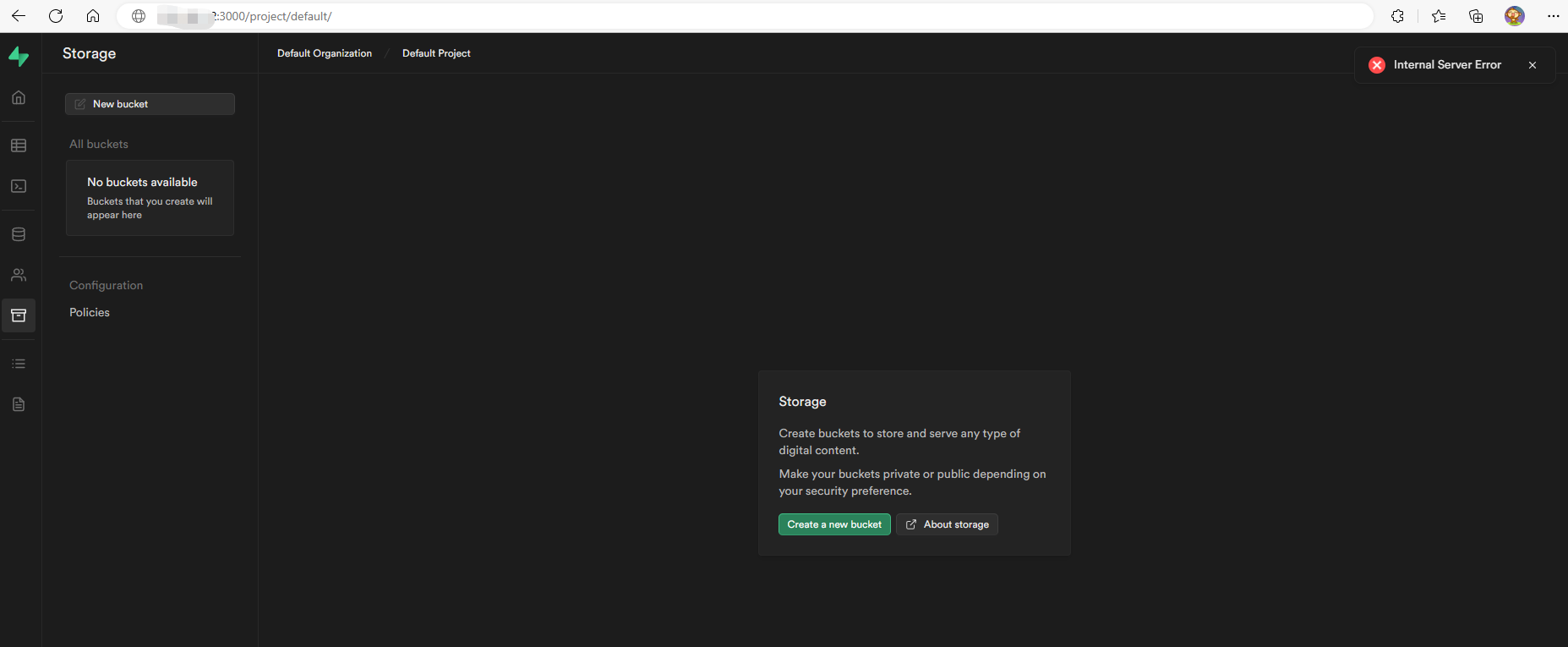 buckets "Internal Server Error" by self-host · Issue #13441 · supabase/supabase · GitHub