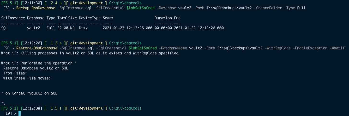 Bug Restore Dbadatabase Whatif Returns A Kind Of Empty Result When It Returns Success · Issue