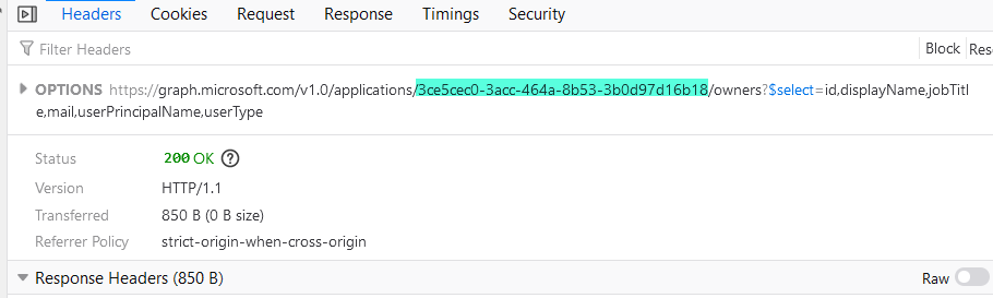 [Application Registration] Retrieving Owners of Application ...