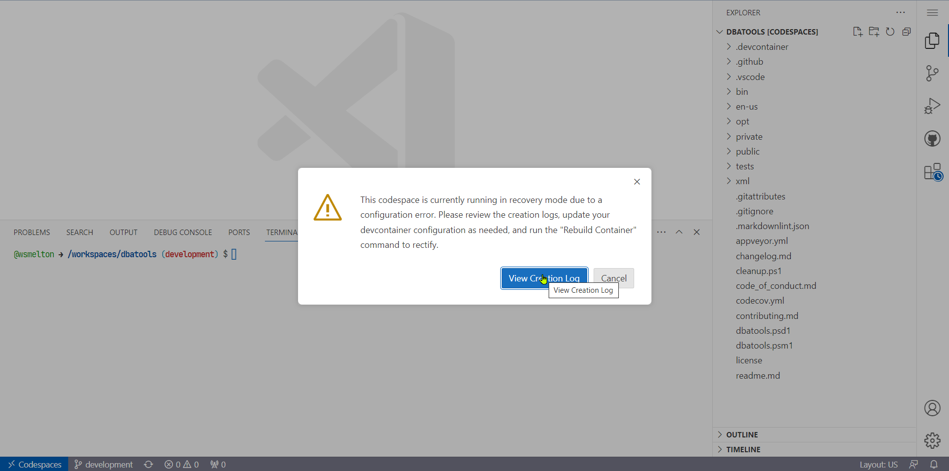 Devcontainer Errors When Building The Image For Codespaces · Issue 8824 · Dataplatdbatools