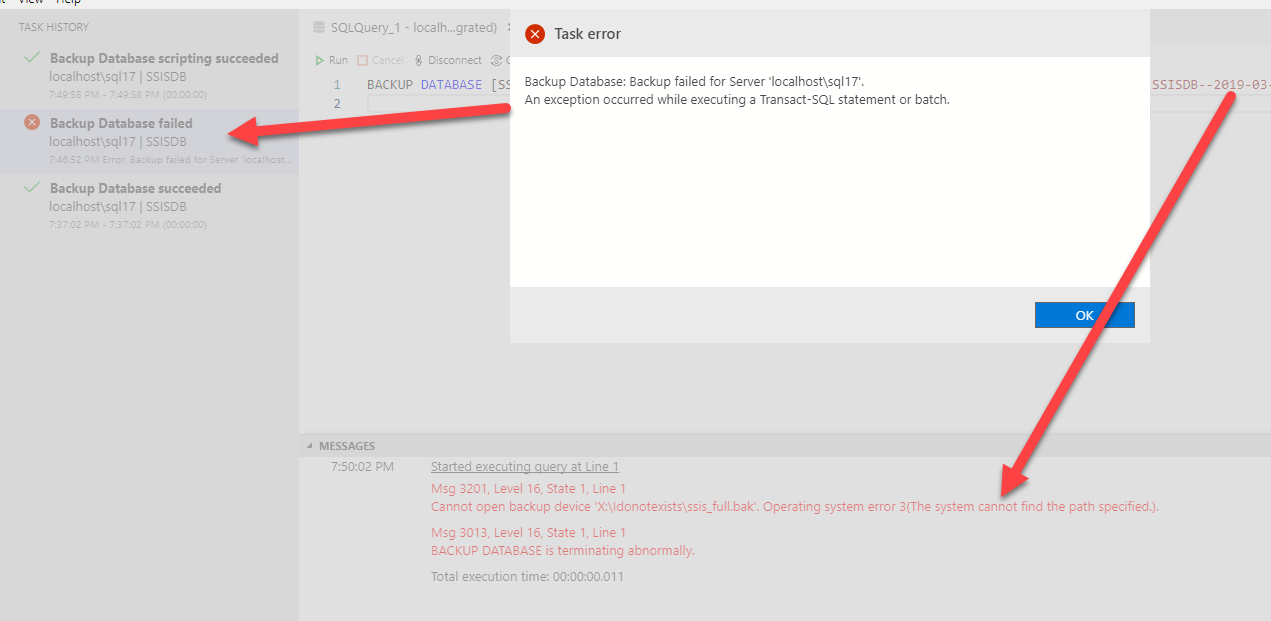 Task History should provide more clear error · Issue #4397 · microsoft/azuredatastudio · GitHub