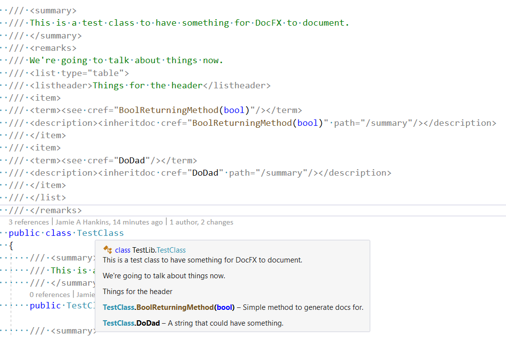 DocFX doesn't resolve when inside a table tag. Also ignores all tags ...