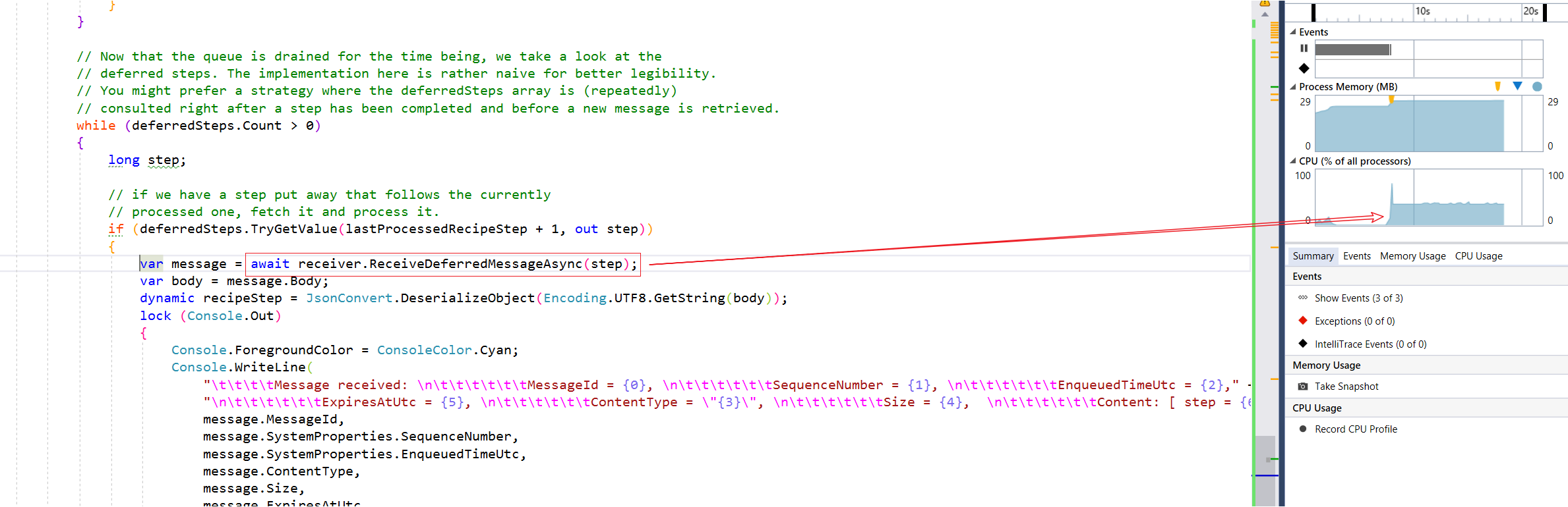High CPU usage after call receiver.ReceiveDeferredMessageAsync · Issue #446 · Azure/azure ...