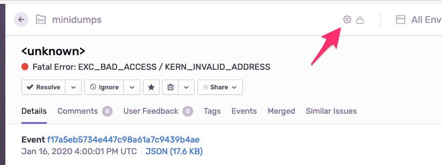 Add settings link (gear icon) to issue list page · Issue #16536 · getsentry/sentry · GitHub