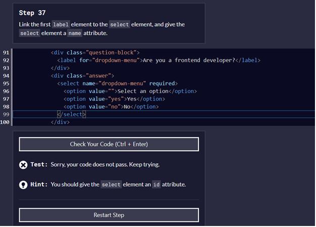 Learn accessibility by building a quiz - step 37 · Issue #47574 · freeCodeCamp/freeCodeCamp · GitHub