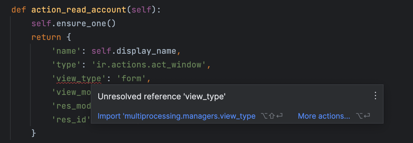 Unresolved reference 'view_type' · Issue #129 · odoo-ide/pycharm-odoo · GitHub