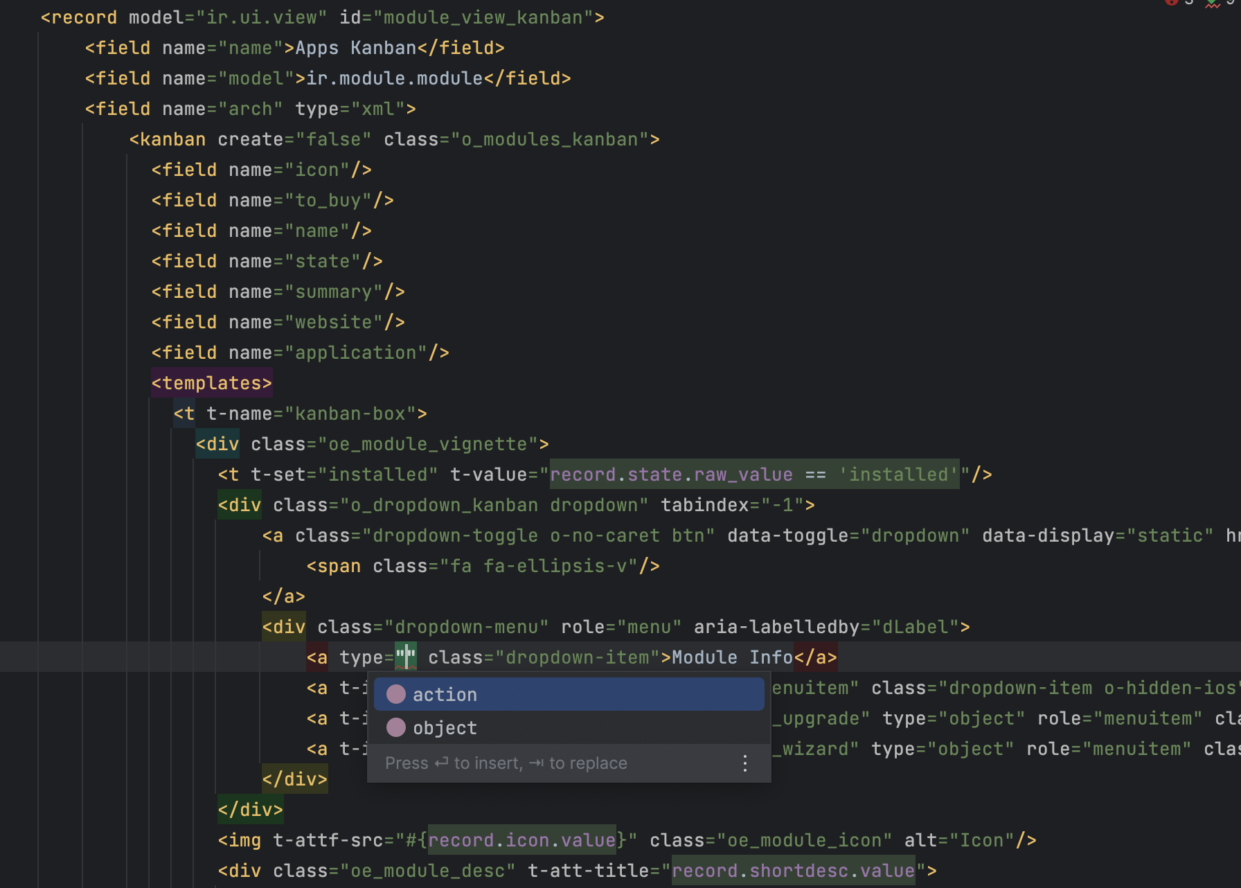 Support kanban button type · Issue #159 · odoo-ide/pycharm-odoo · GitHub