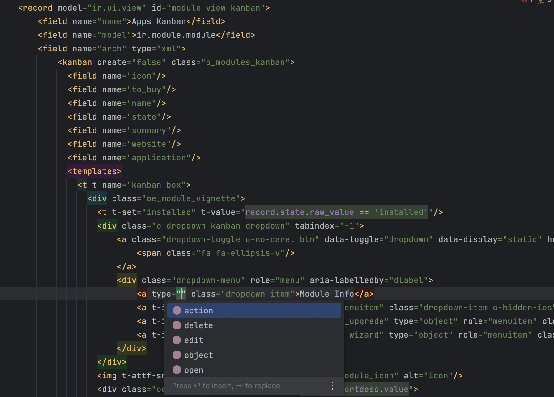 Support kanban button type · Issue #159 · odoo-ide/pycharm-odoo · GitHub