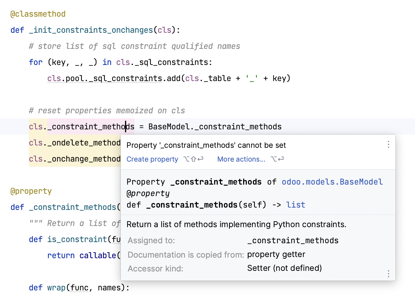 False property access inspection when accessing via class · Issue #170 · odoo-ide/pycharm-odoo ...