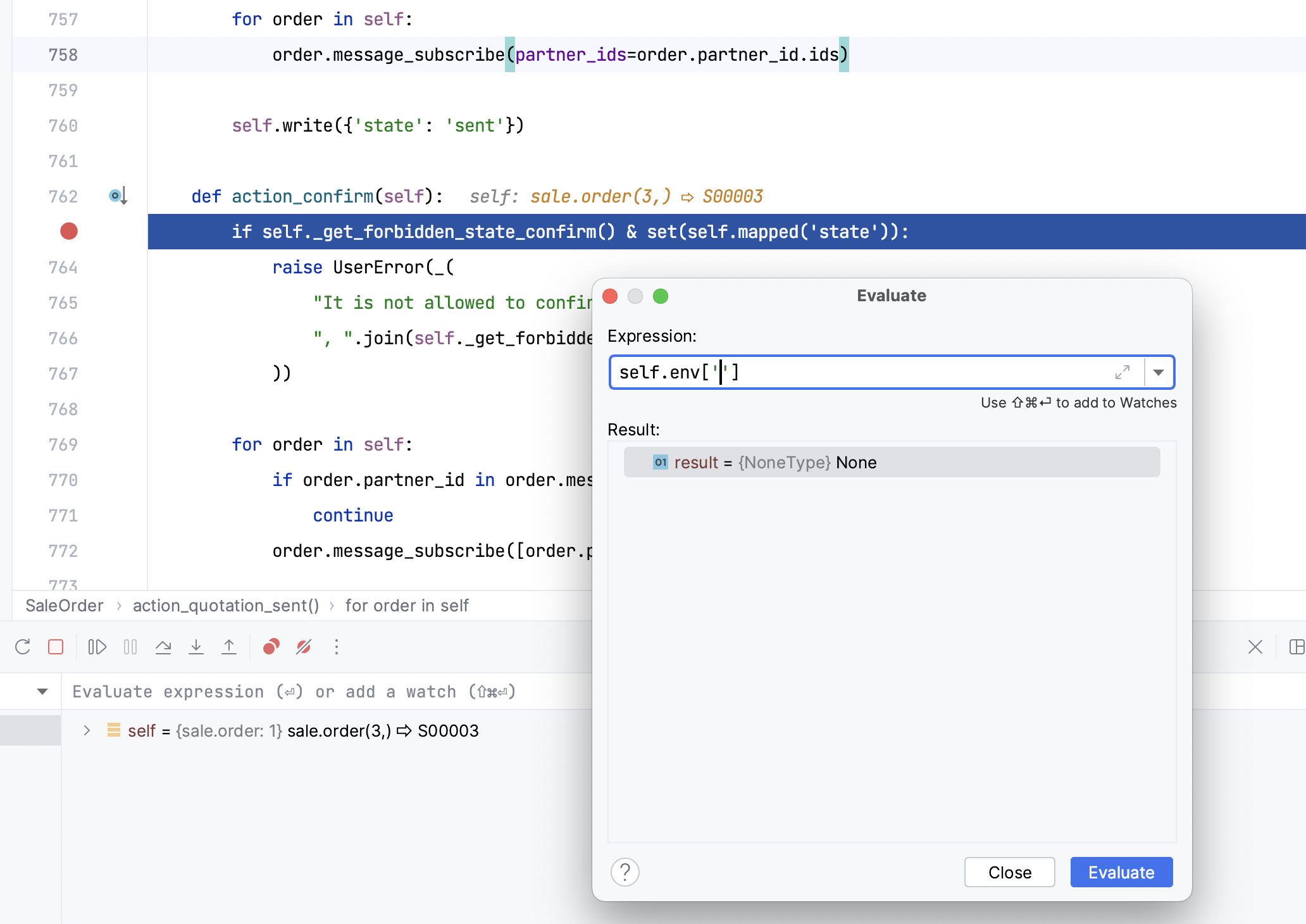 Model Name Completion For Self Env[ ] Is Not Working With Evaluate Expression In Debug · Issue