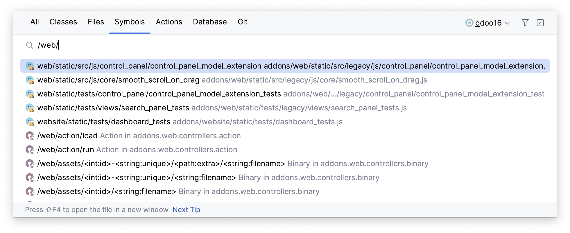 Add a separate tab for searching Odoo symbols · Issue #192 · odoo-ide/pycharm-odoo · GitHub