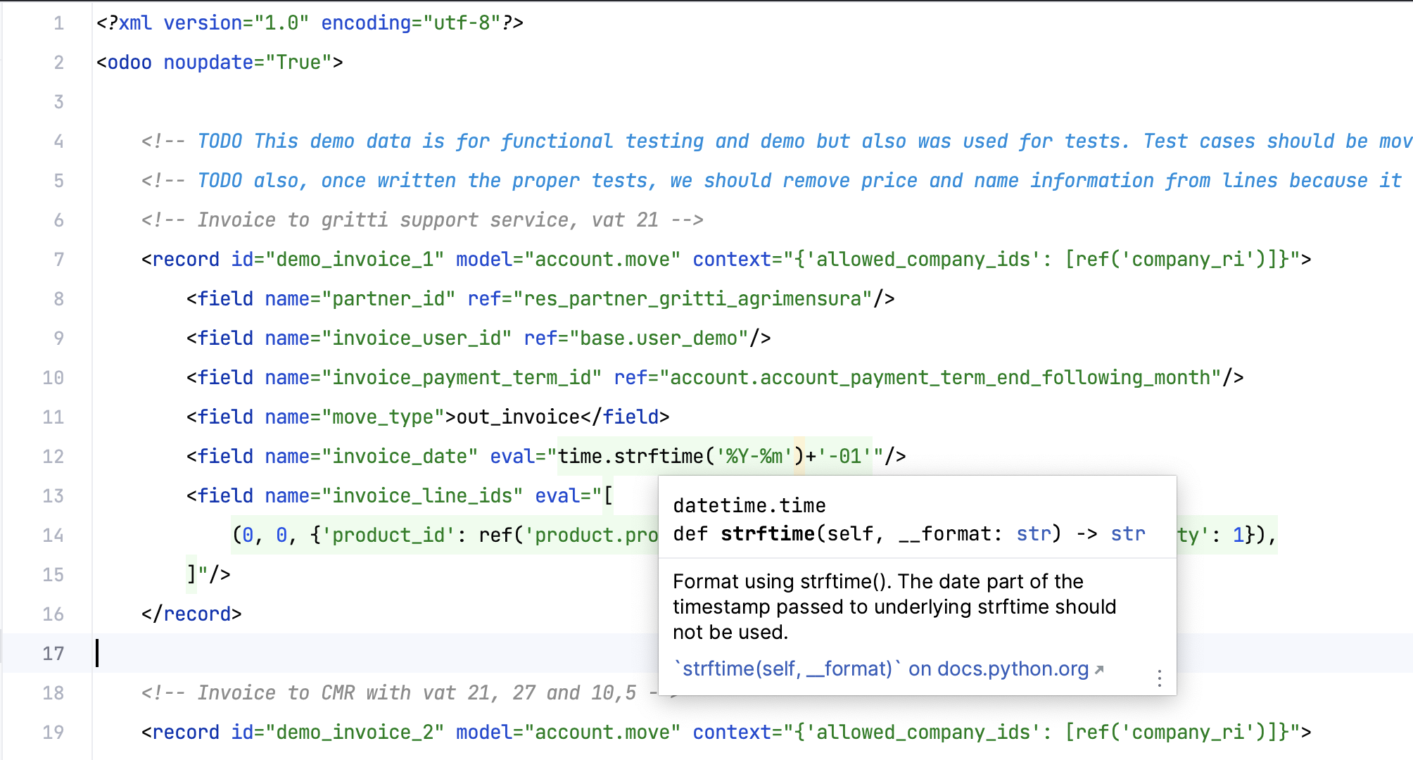 Incorrect type of time module in eval contexts · Issue #239 · odoo-ide/pycharm-odoo · GitHub