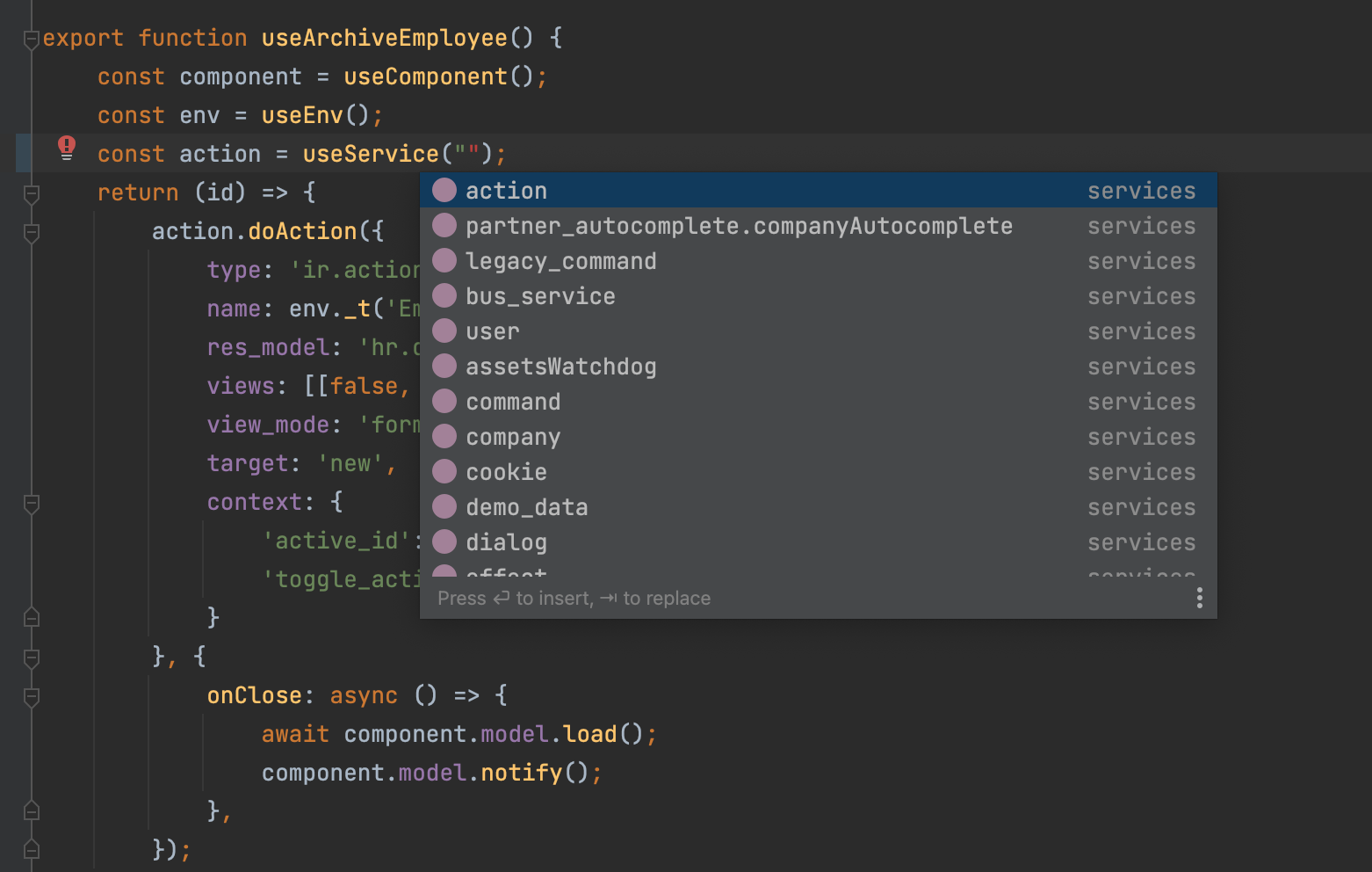 Improve UI of JS registry entry completion · Issue #259 · odoo-ide/pycharm-odoo · GitHub