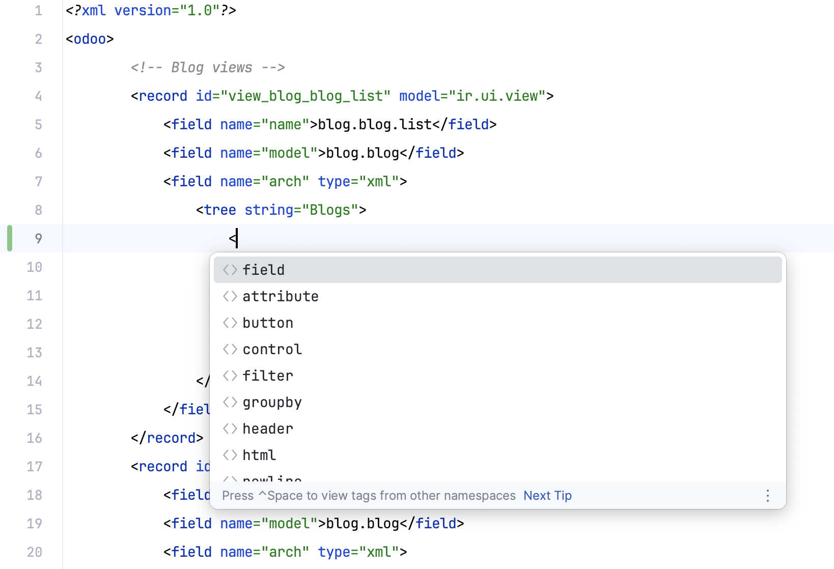 Inconsistent XML tag/attribute completion icons · Issue #312 · odoo-ide/pycharm-odoo · GitHub