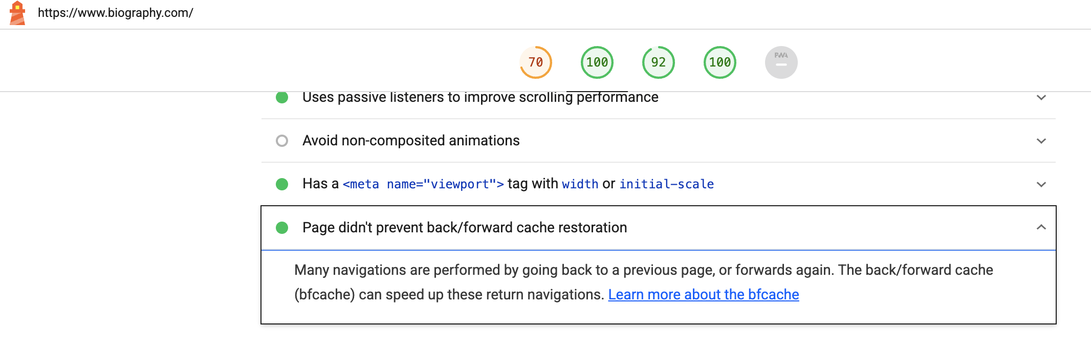 bfcache audit passes in HTTP Archive but fails locally · Issue #14965 · GoogleChrome/lighthouse ...