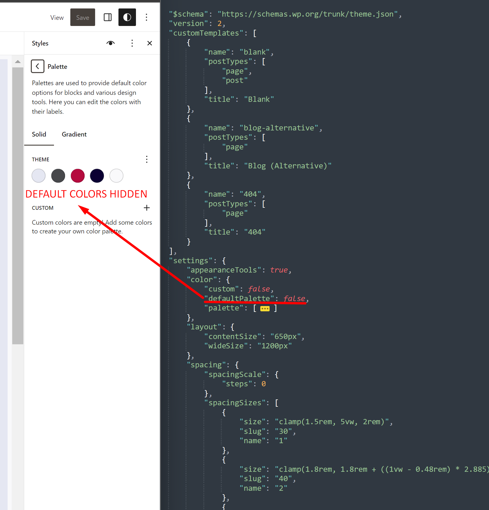 Disable custom colors does not works · Issue #47642 · WordPress/gutenberg · GitHub