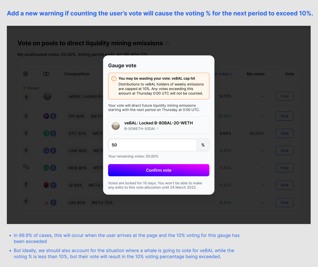 New warning for veBAL gauge voting when 10% cap is exceeded · Issue #1807 · balancer/frontend-v2 ...
