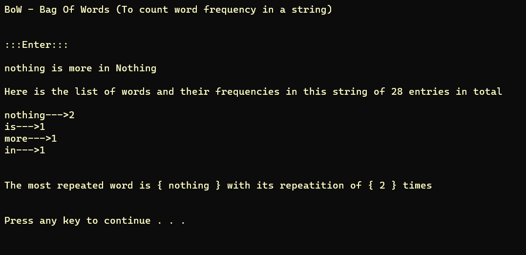 Github Sohan 2001bow Bagofwords Bow Algorithm With Python Frequency Count