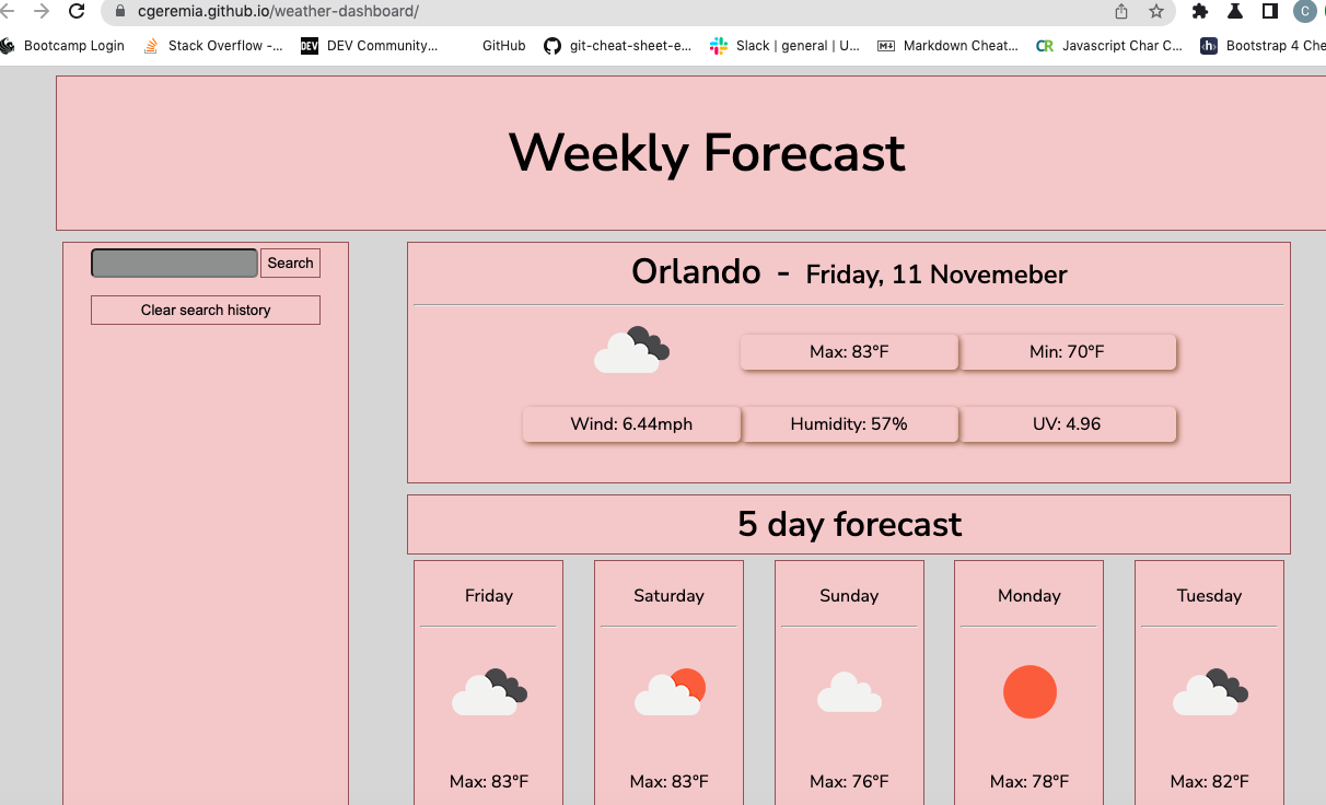 GitHub - cgeremia/weather-dashboard: 5 day weather dashboard