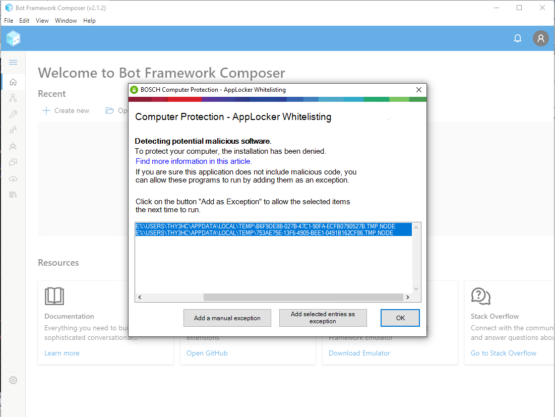 App Locker Issues · Issue #9570 · microsoft/BotFramework-Composer · GitHub