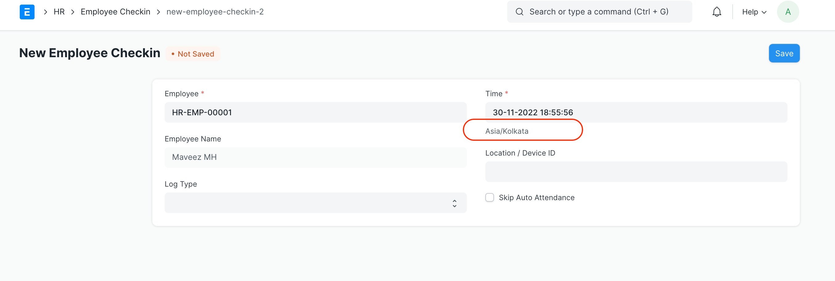 Emplyee Checkin form is fetching Asia/Kolkata Time by default · Issue ...