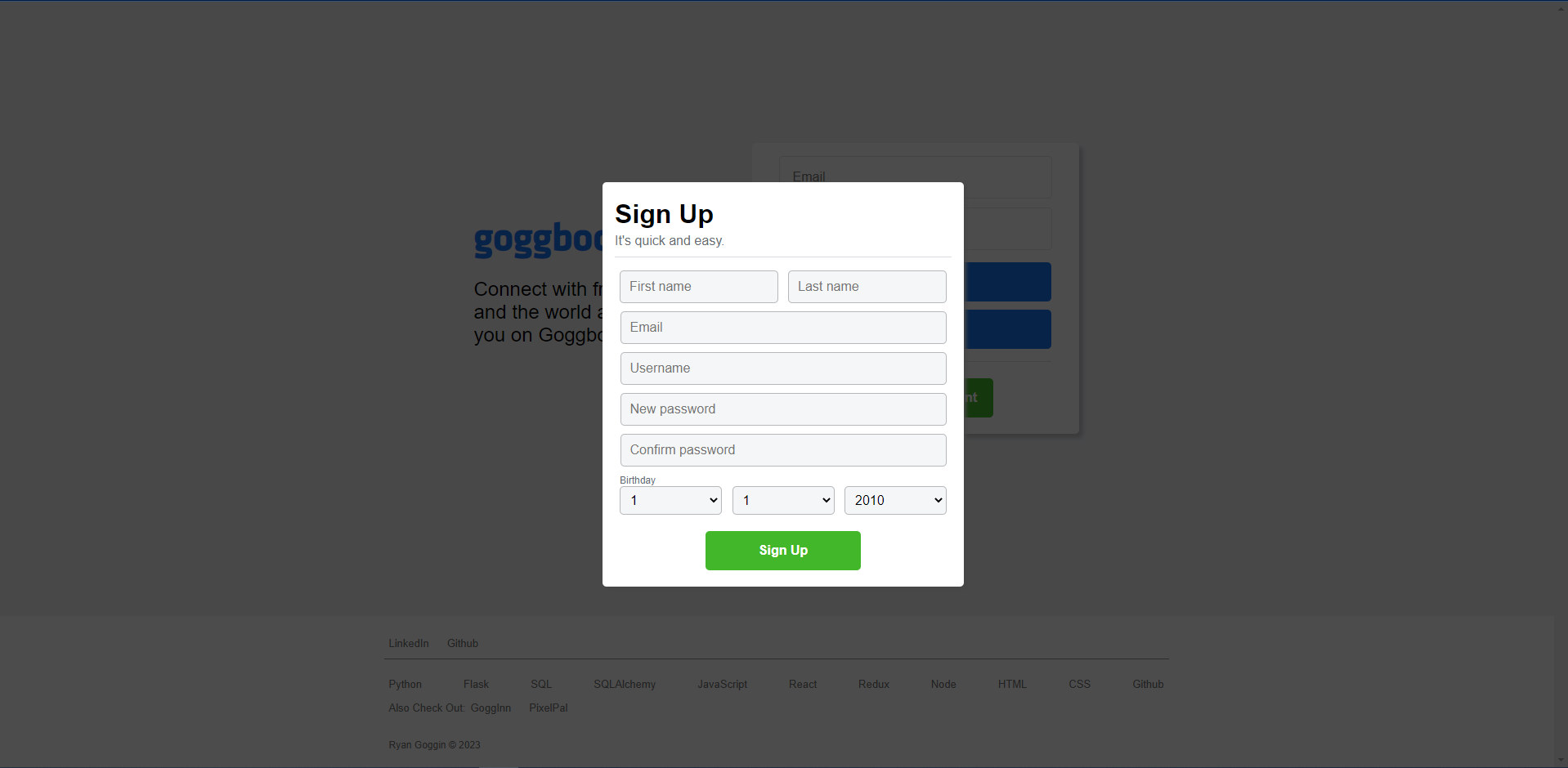 GitHub - ryangoggin/Goggbook: Fullstack project (Flask backend/React frontend) that is a ...