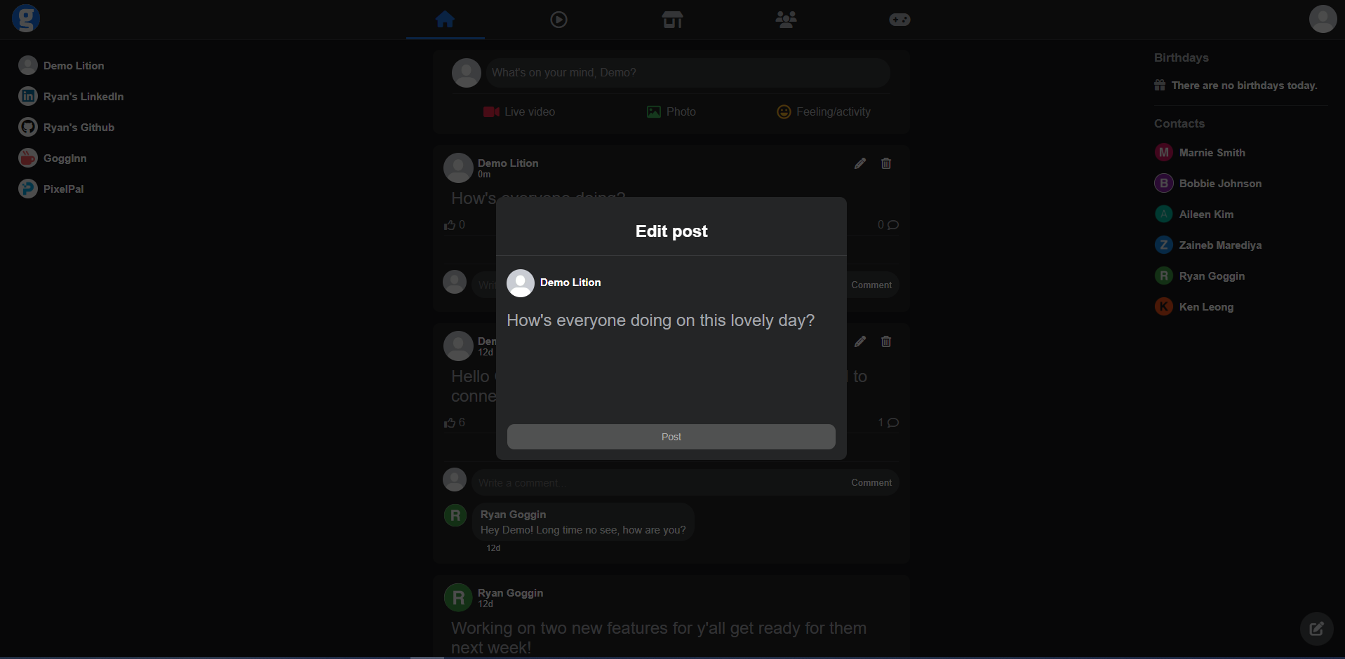 GitHub - ryangoggin/Goggbook: Fullstack project (Flask backend/React frontend) that is a ...