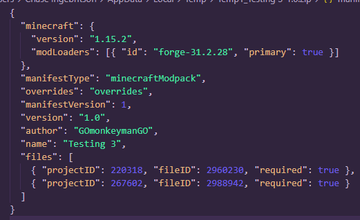 Exporting a pack with overrides causes manifest.json to not list any ...