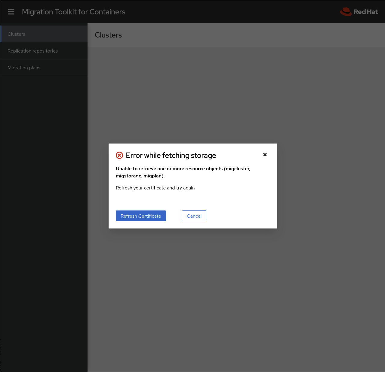 UX improvements for cert error condition · Issue #1135 · migtools/mig-ui · GitHub
