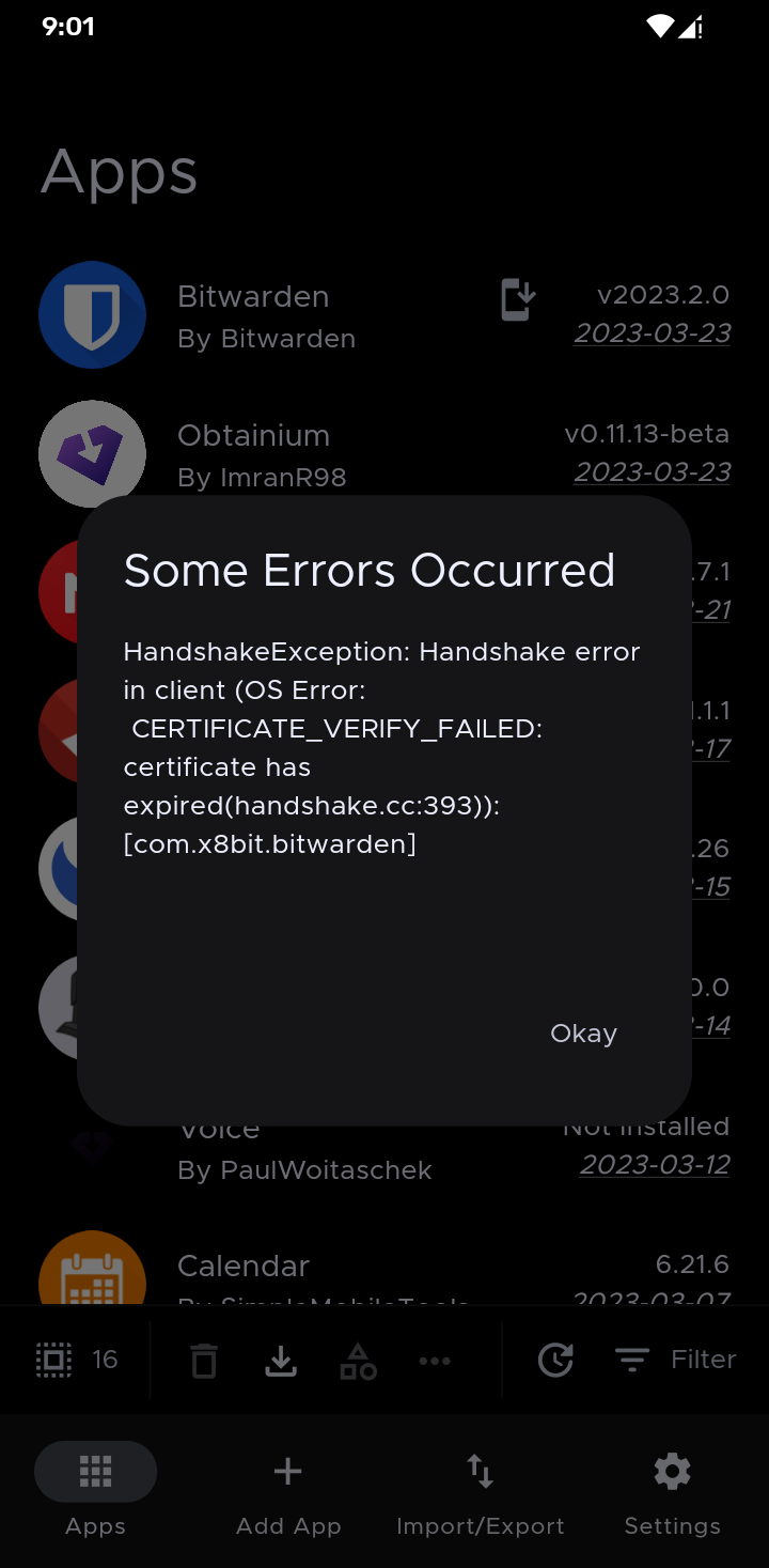 Handshake error in client · Issue #383 · ImranR98/Obtainium · GitHub