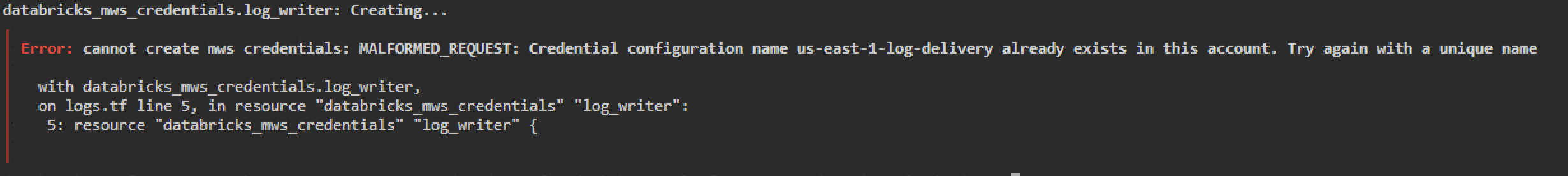 Issue Log Delivery Setup Fails 2nd Time Around · Issue 1167 · Databricksterraform Provider